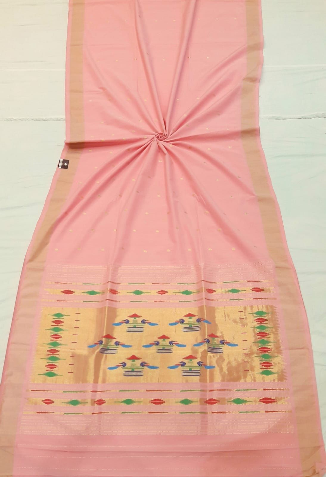 Traditional Belt Border Peacock Designed Woven Pure Mercerised Cotton ...
